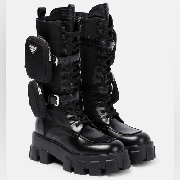 Prada | Shoes | Prada Tall Leather Combat Boot With Removable Pouches ...